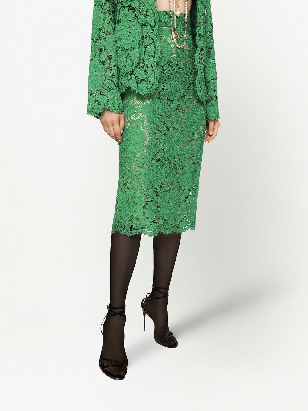 green emerald velvet dress Dolce & Gabbana Green Floral Cutout Silk Wool Dress main image 0