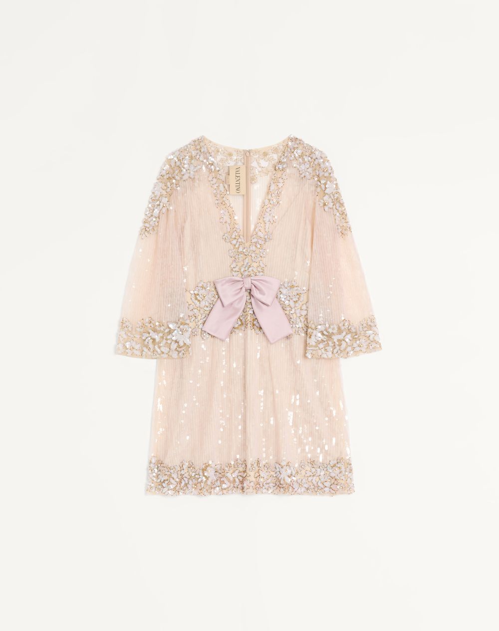 Valentino Tulle Illusione Embroidered Short Dress Woman Pink 42