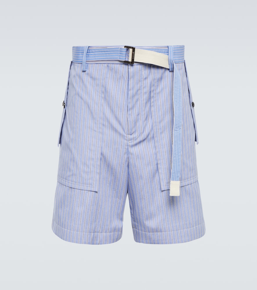Sacai X Thomas Mason Striped Poplin Shorts In Blue - 30% Off