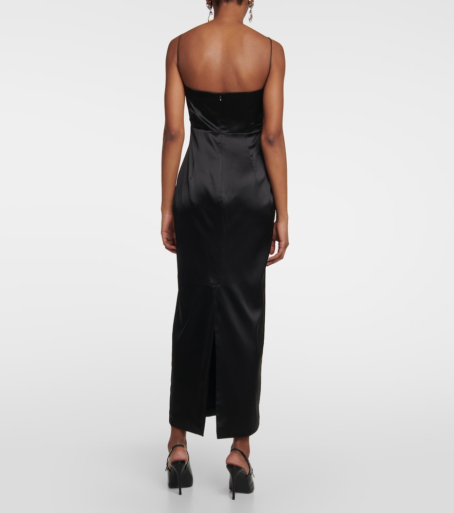 knee length dresses for ladies White Silk Satin Dress With Beaded Tulle And Lace Trim Detail  Rodarte