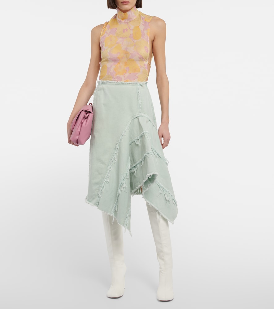DRIES VAN NOTEN Dries Van Noten Distressed Denim Midi Skirt