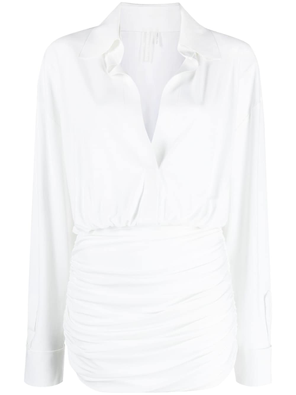 norma kamali ruched shirt dress Shirred shirt dress in brown - Norma Kamali
