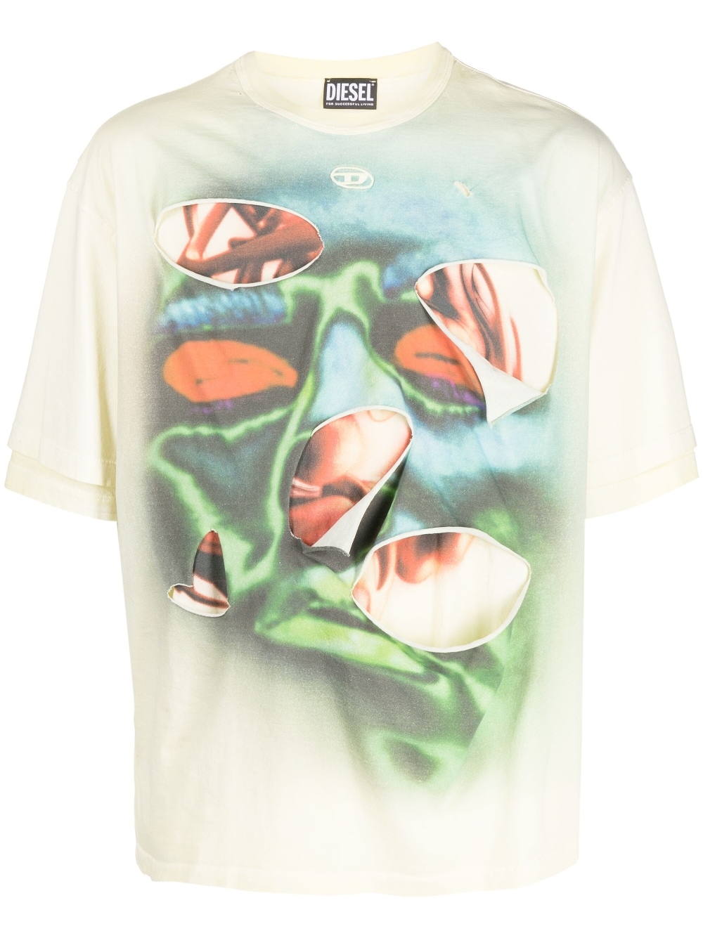 Diesel® Distressed-Effect Graphic-Print T-Shirt In Yellow - 30