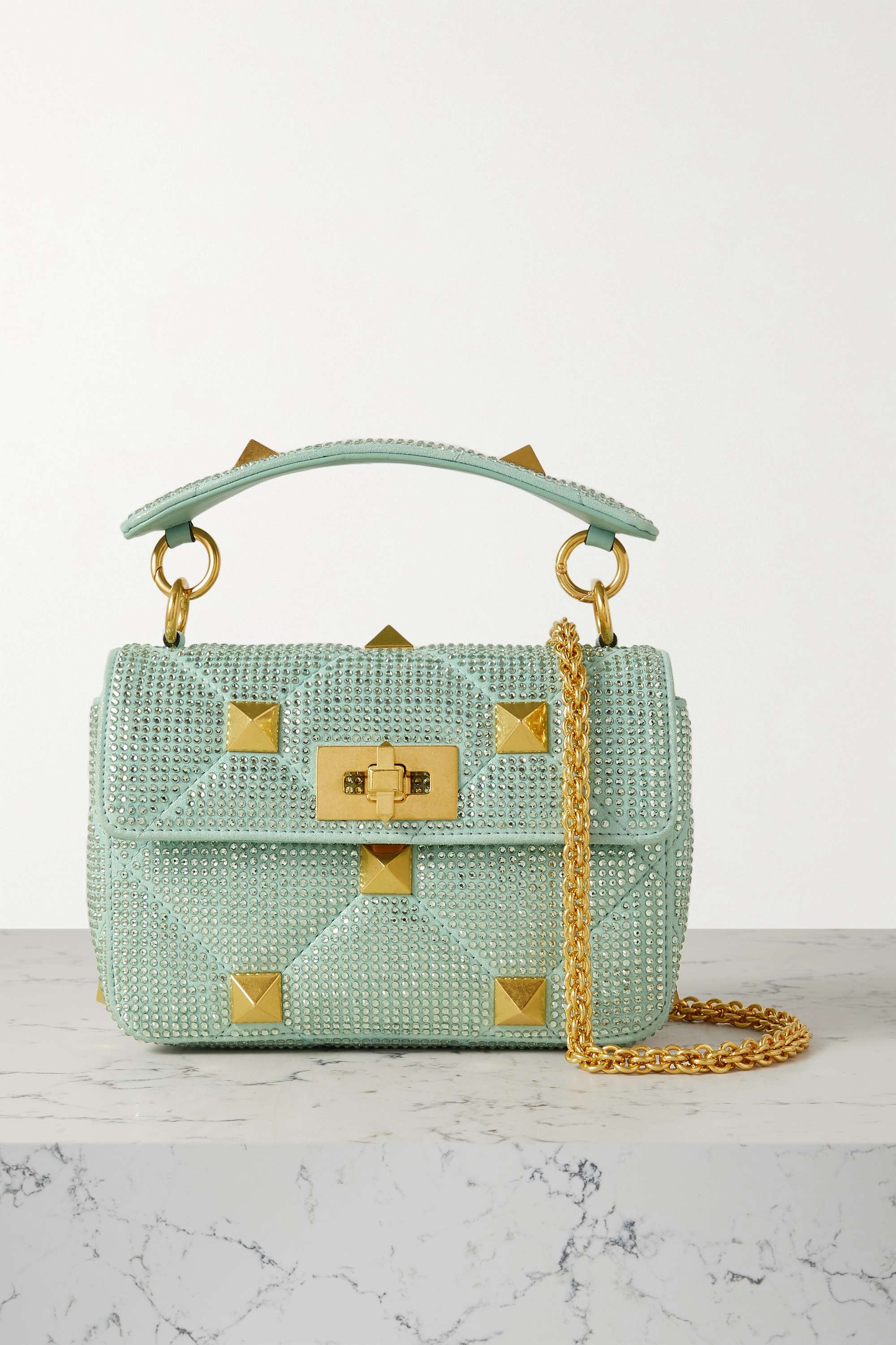 Valentino Garavani Green Studded Titanium Valentino Garavani Green Woven Rockstud Shoulder Bag – MSA  main image 2