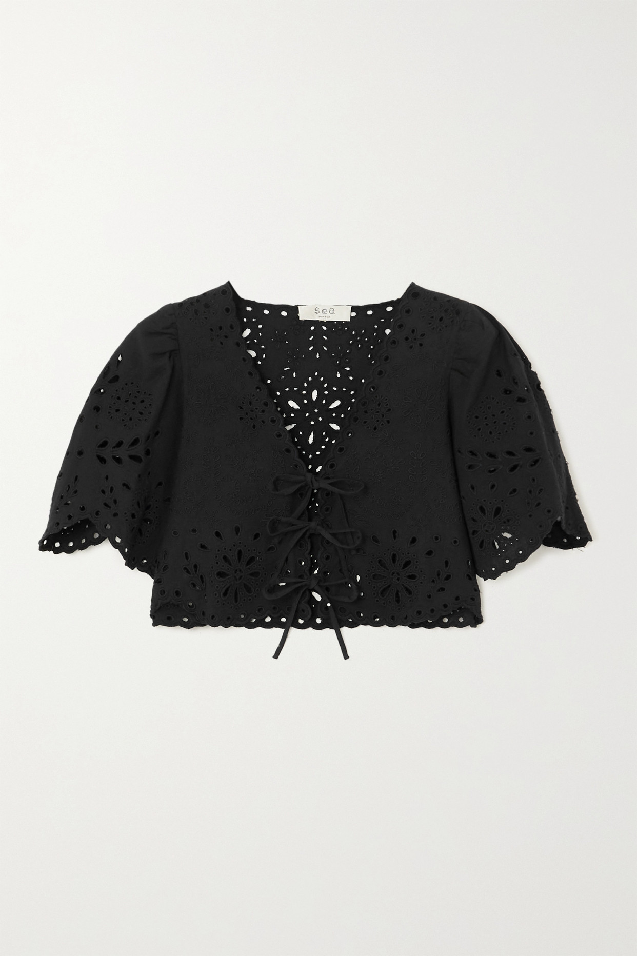 Sea Tali Cropped Broderie Anglaise Cotton And Linen-Blend Top In 