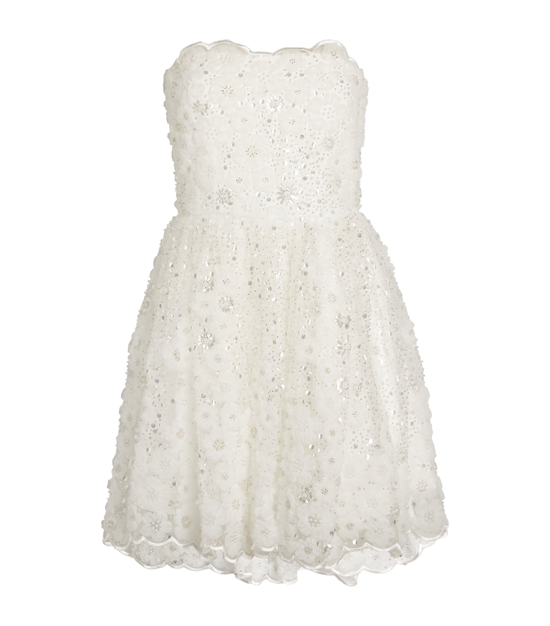 self portrait white beaded sequin bandeau mini dress Self-Portrait Embellished Strapless Mini Dress In White - 50% Off