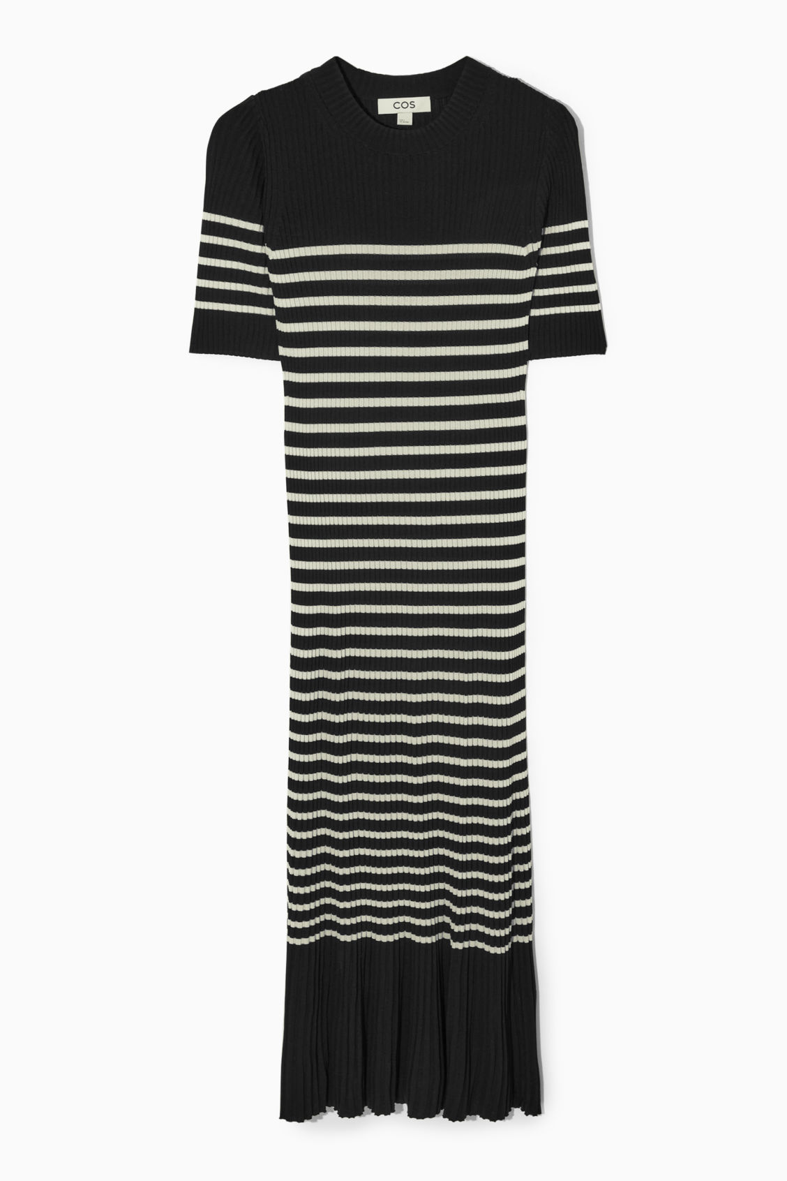 cos striped a line midi dress Cos Striped Knitted Midi Dress - Black