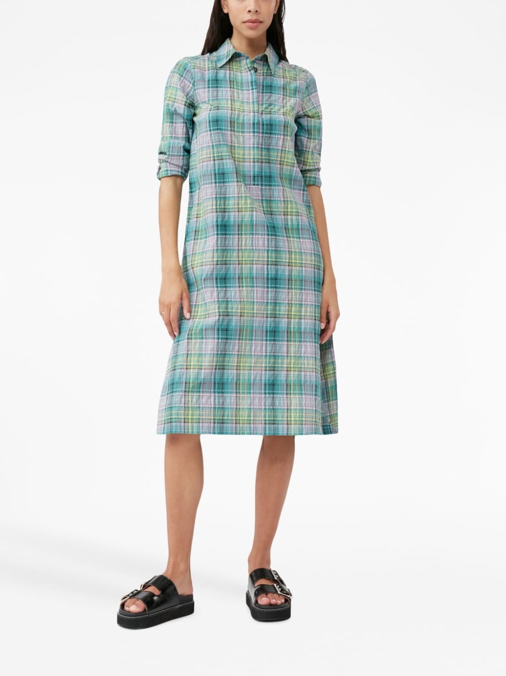 GANNI GANNI Check-Pattern Seersucker Shirt Dress