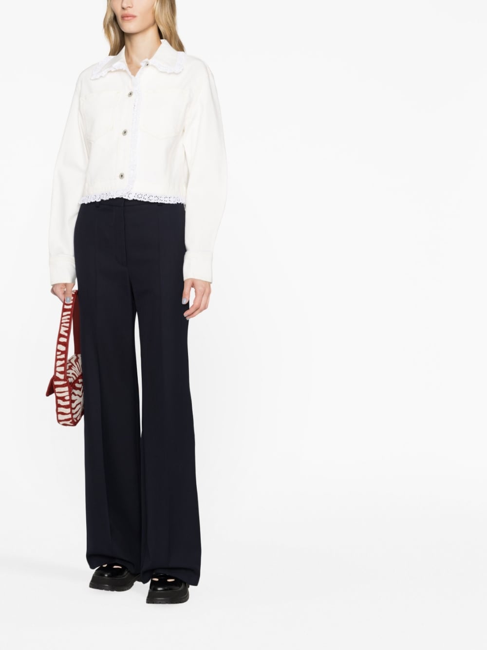 KENZO Kenzo Broderie-Anglaise Cropped Denim Jacket