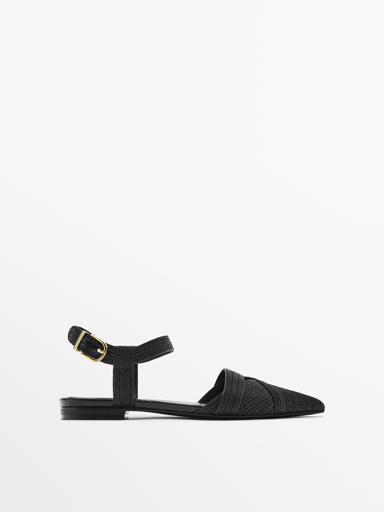 Massimo Dutti Fabric Flat Slingback Shoes In Black 56% Off