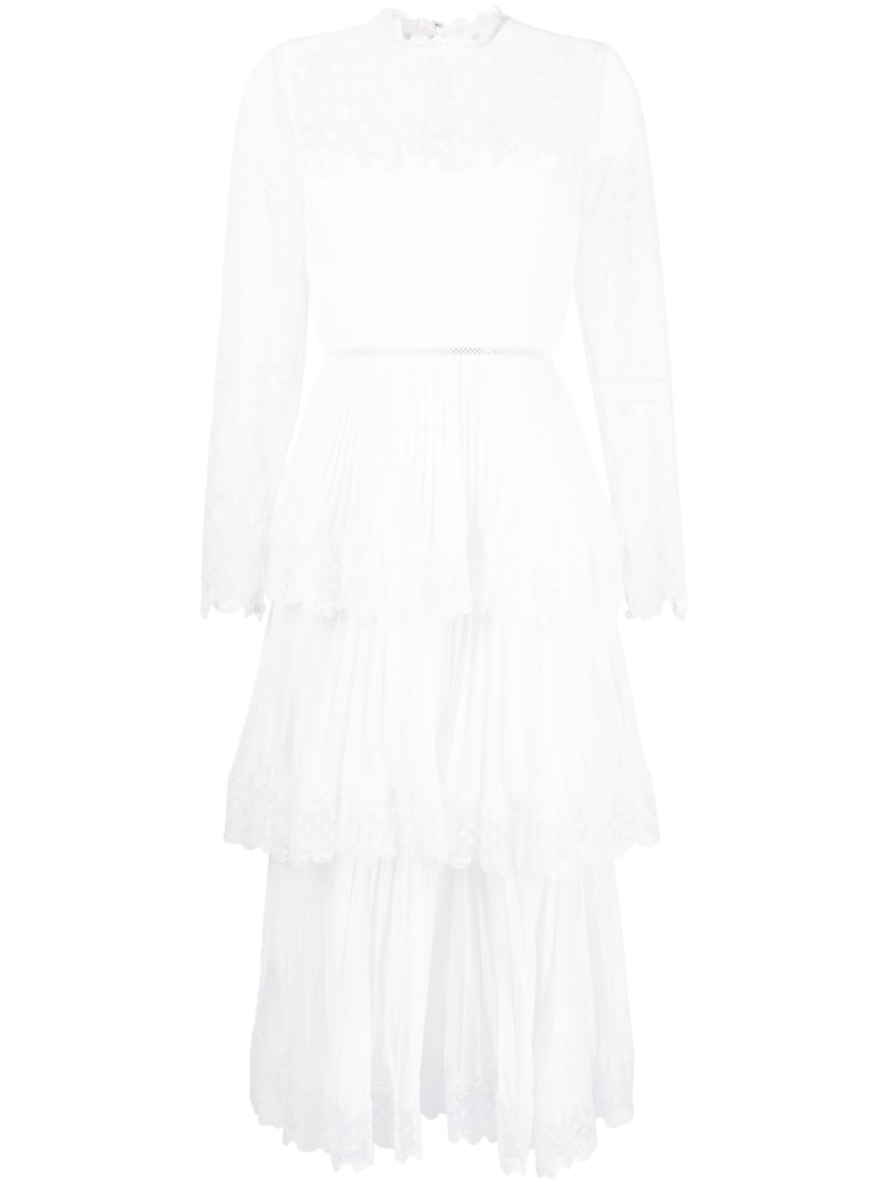self portrait chiffon lace tiered midi dress Self-Portrait Blue Chiffon Tiered Midi Dress