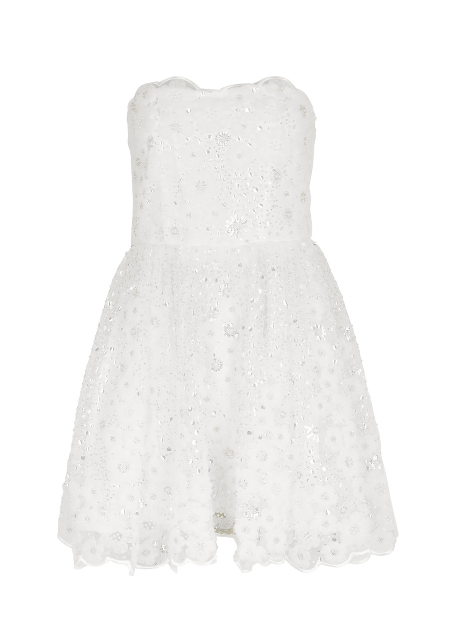 Self-Portrait Embellished Strapless Tulle Mini Dress In White - 60% Off |  Editorialist