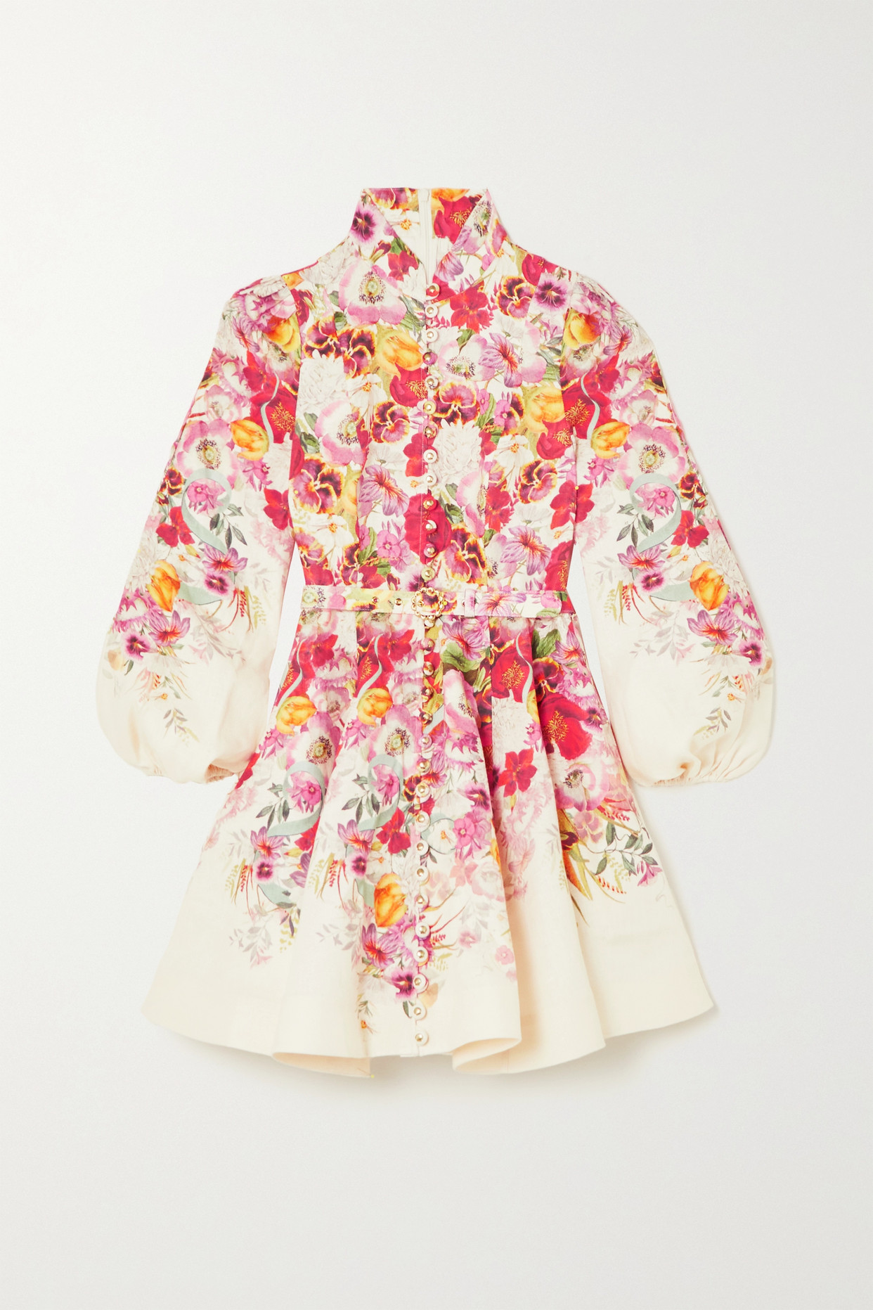 Zimmermann Wonderland Belted Floral-Print Linen Mini Dress In Ivory - 30%  Off | Editorialist