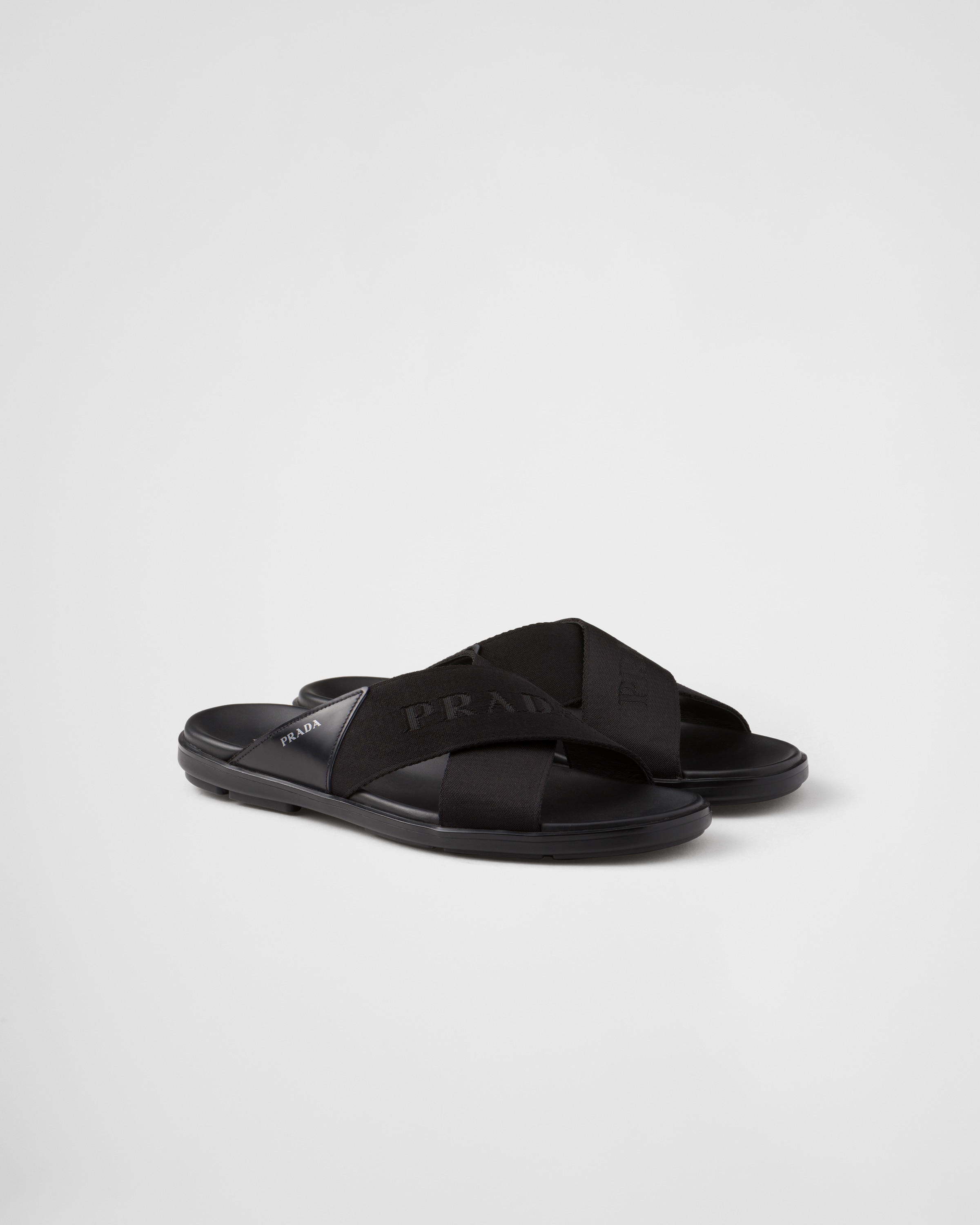 Prada Brushed Leather and Re-Nylon Tape Crisscross Slides Designer × Prada Prada Brushed leather and Re-Nylon tape  main image 4