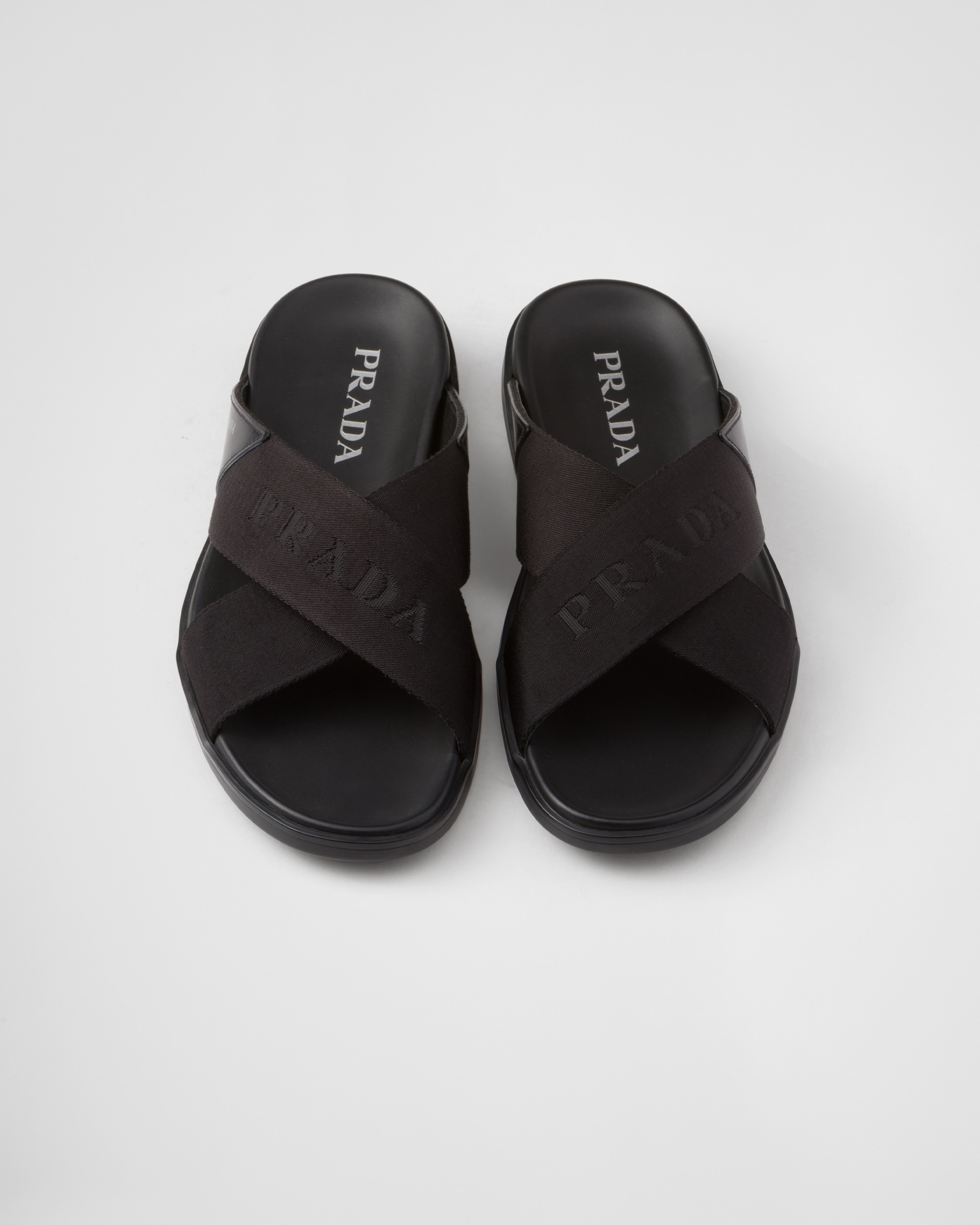 Prada Brushed Leather and Re-Nylon Tape Crisscross Slides Designer × Prada Prada Brushed leather and Re-Nylon tape  main image 3
