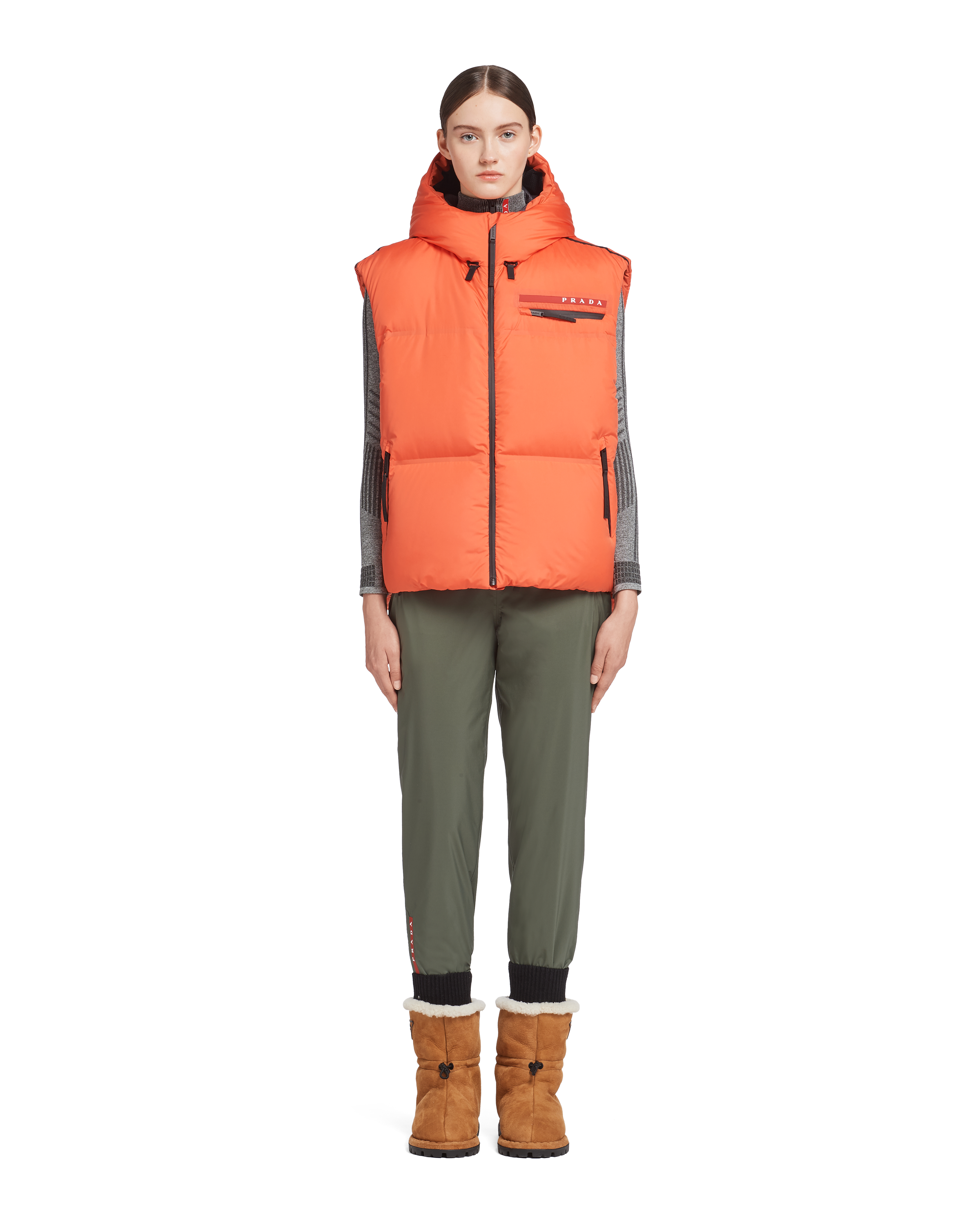 Prada Technical Re-Nylon Down Vest - Orange | Editorialist