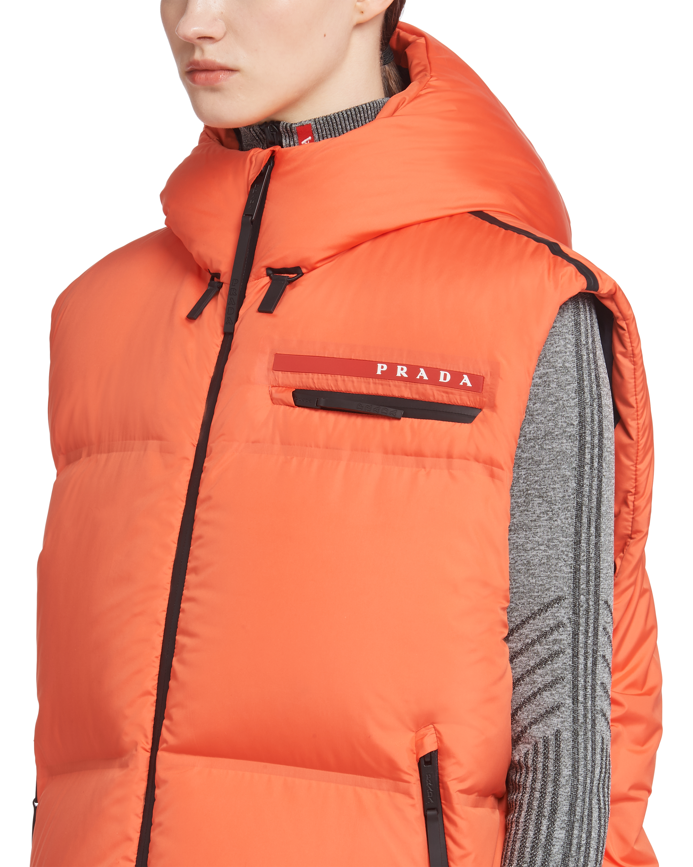 Prada Technical Re-Nylon Down Vest - Orange | Editorialist
