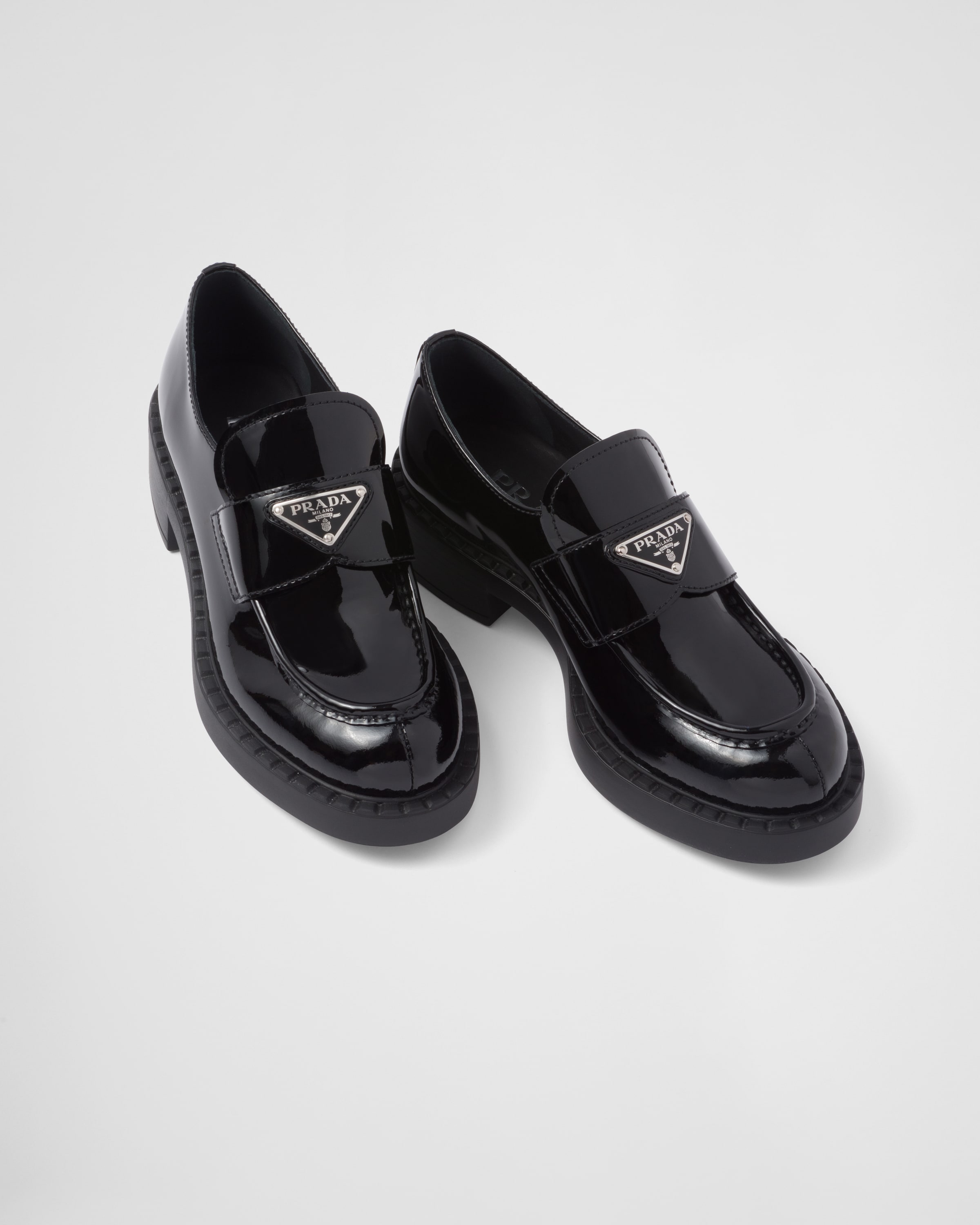 Prada Chocolate Patent Leather Loafers - Black | Editorialist display picture 1