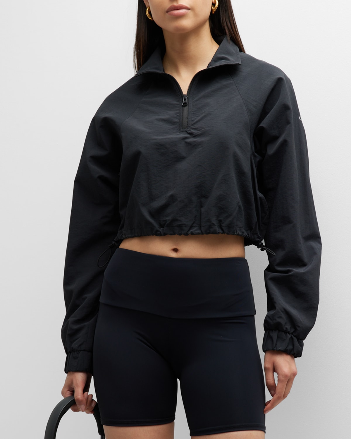 Alo Yoga Cropped 1/4 Zip Alumni Pullover - Black | Editorialist