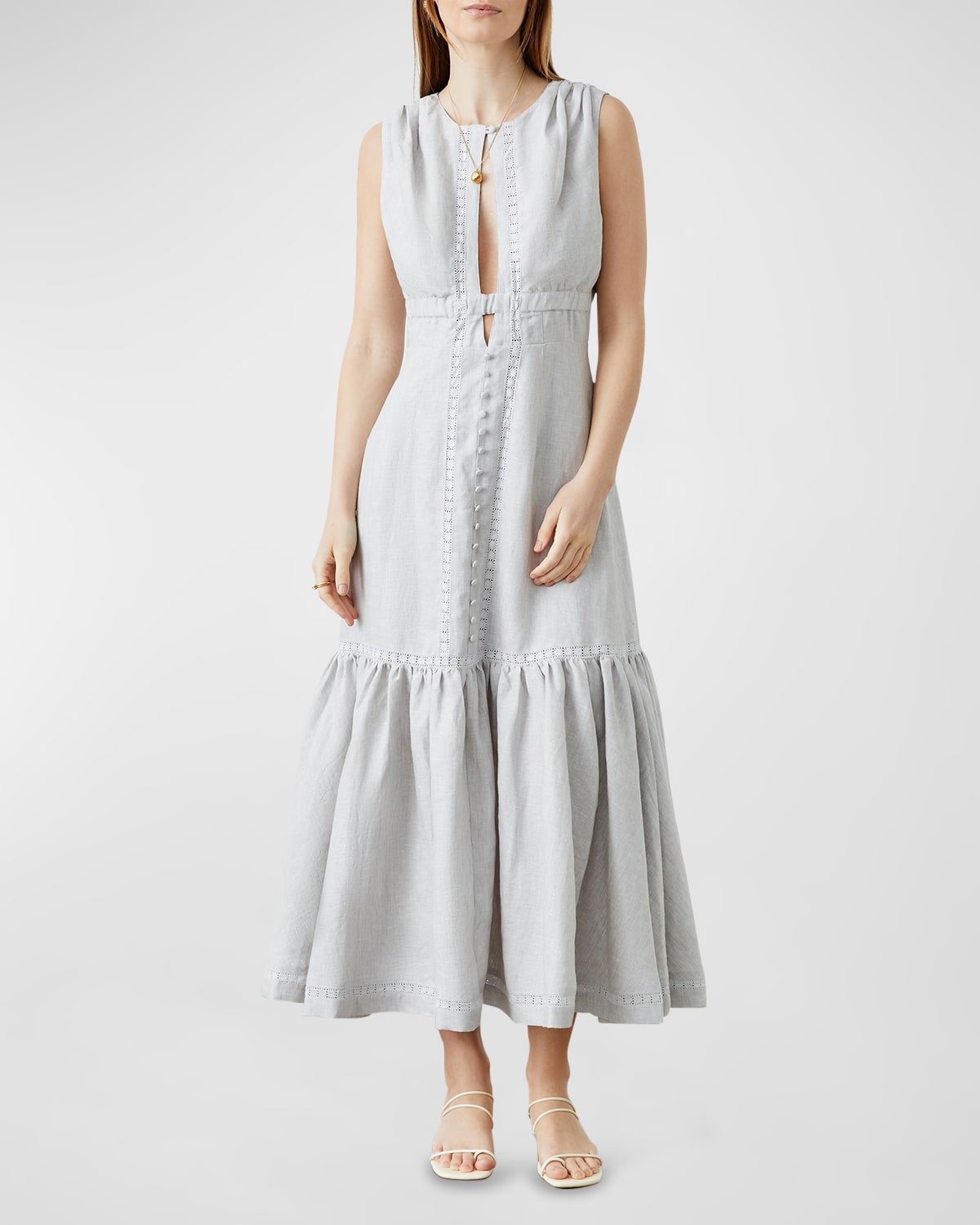 Joslin Magdelen Lace-Inset Linen Midi Dress In Moon - 75% Off | Editorialist