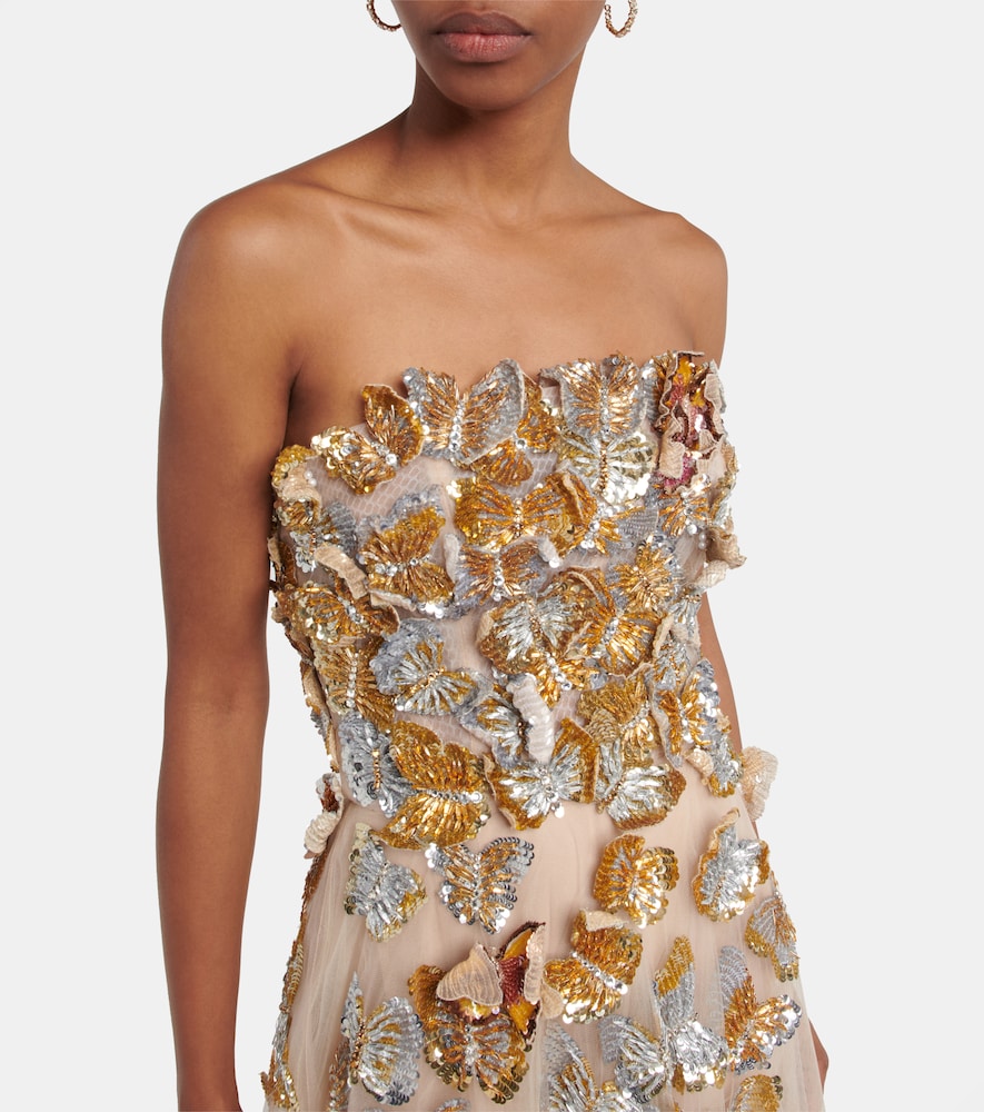 Oscar De La Renta Appliqu Sequined Tulle Gown In Gold - 30% Off |  Editorialist