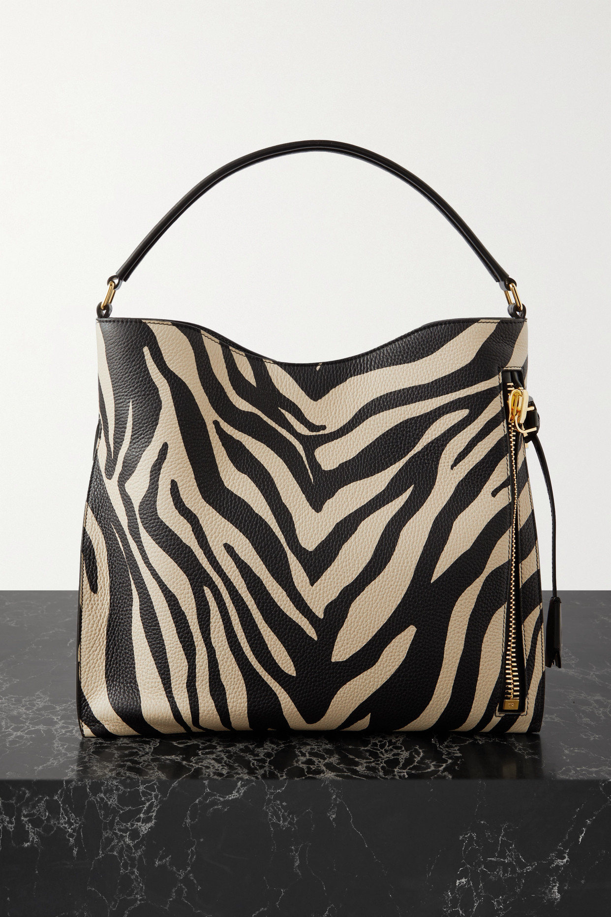 Tom Ford Alix Small Zebra-Print Textured-Leather Tote In Black