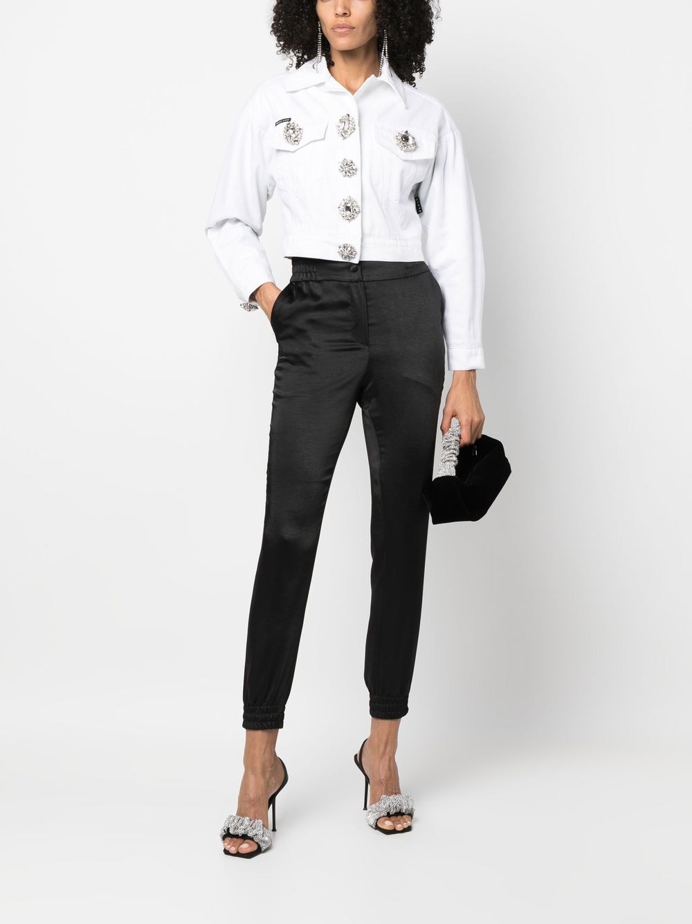 PHILIPP PLEIN Crystal Button Cropped Denim Jacket