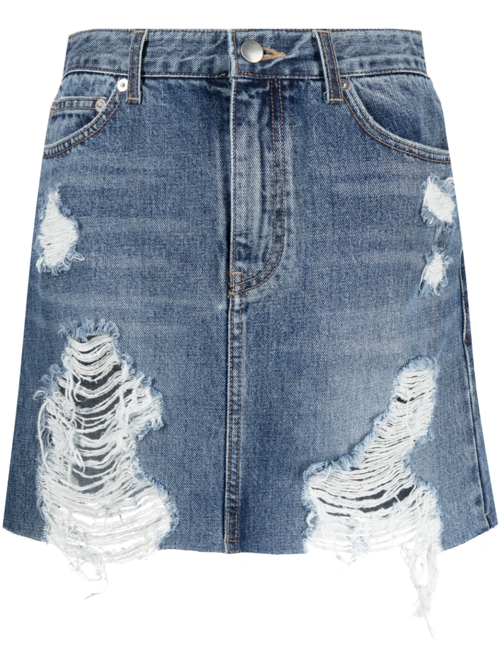 Buy Distressed Denim Mini Skirt Blue At 39% Off