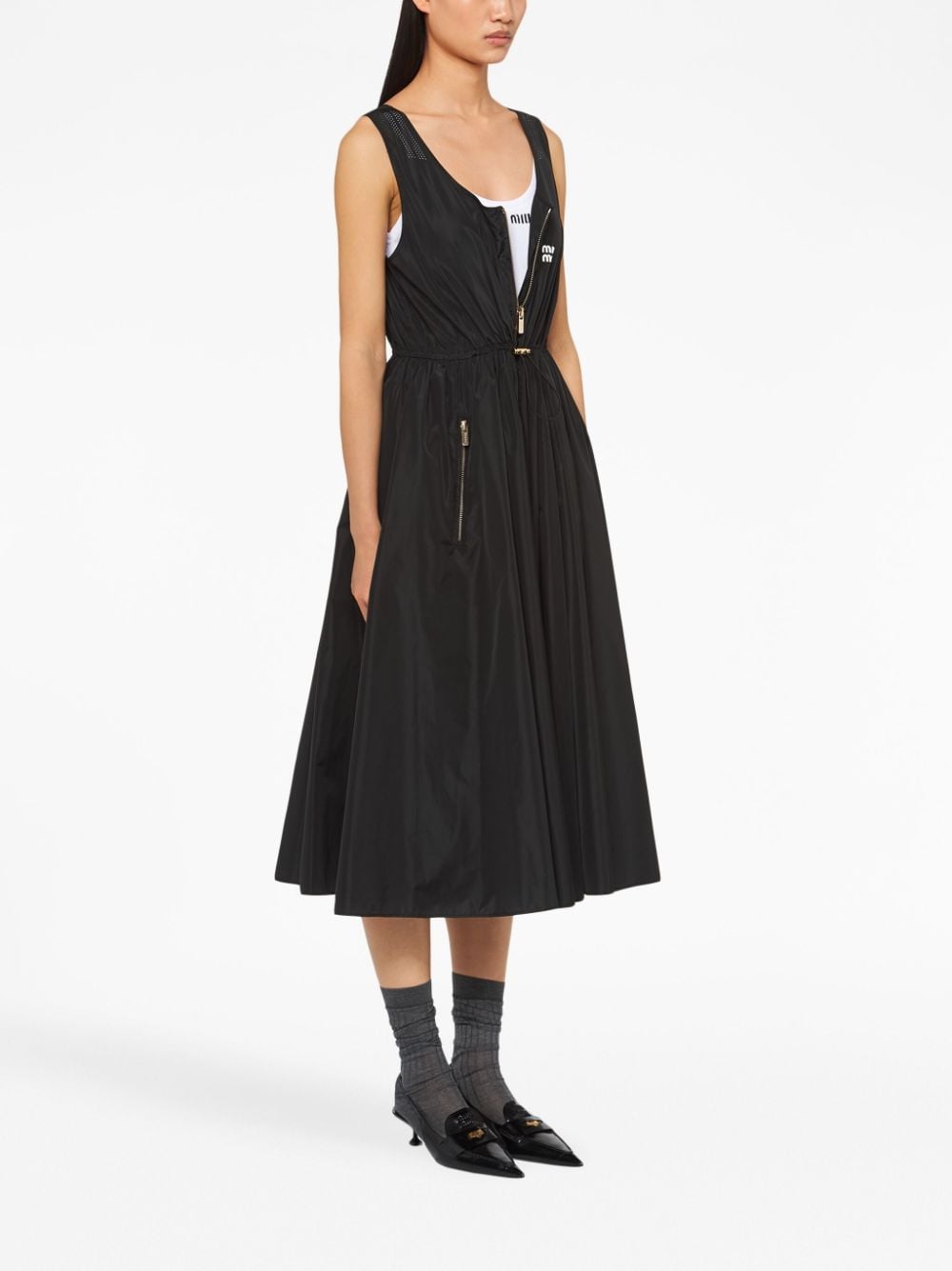 Miu Miu Sleeveless Zip-Up Midi Dress - Black | Editorialist
