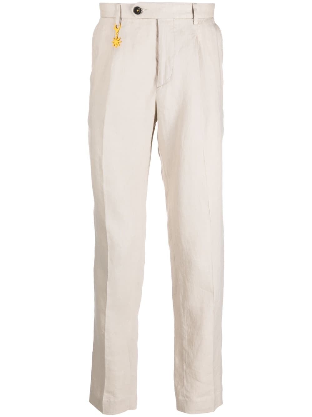 MANUEL RITZ Logo-charm Tapered Linen Trousers - Neutrals | Editorialist