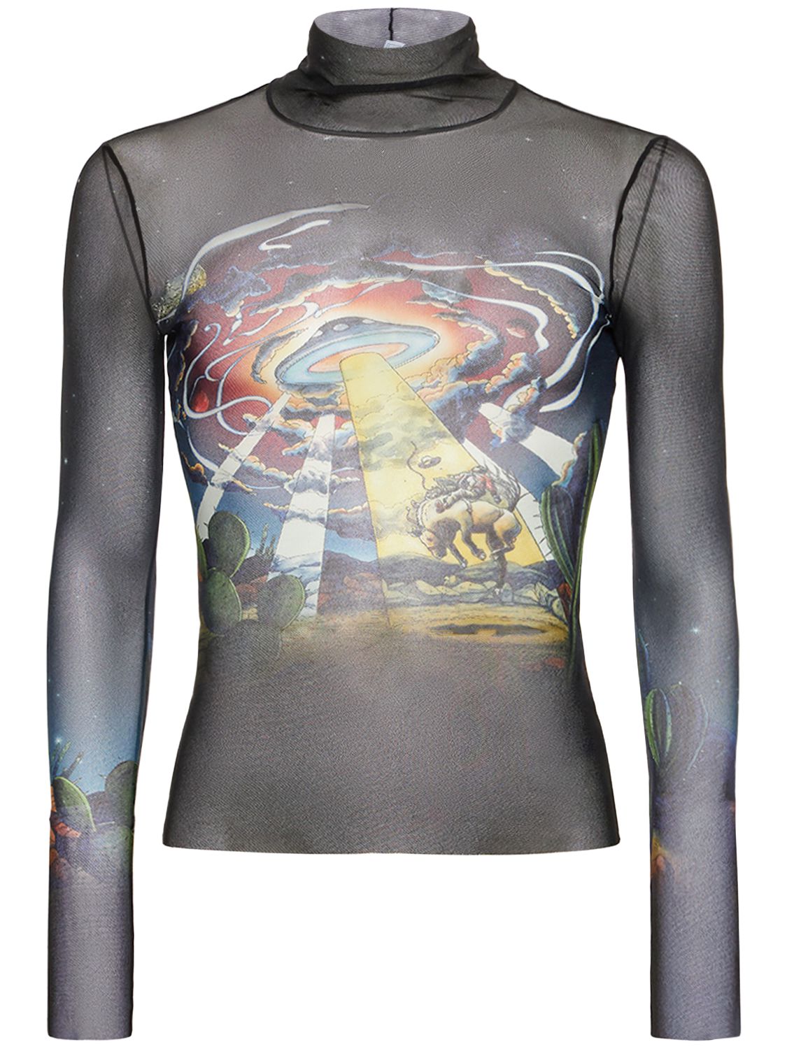 Casablanca Cowboy Space Print Mesh Top - Multicolor | Editorialist