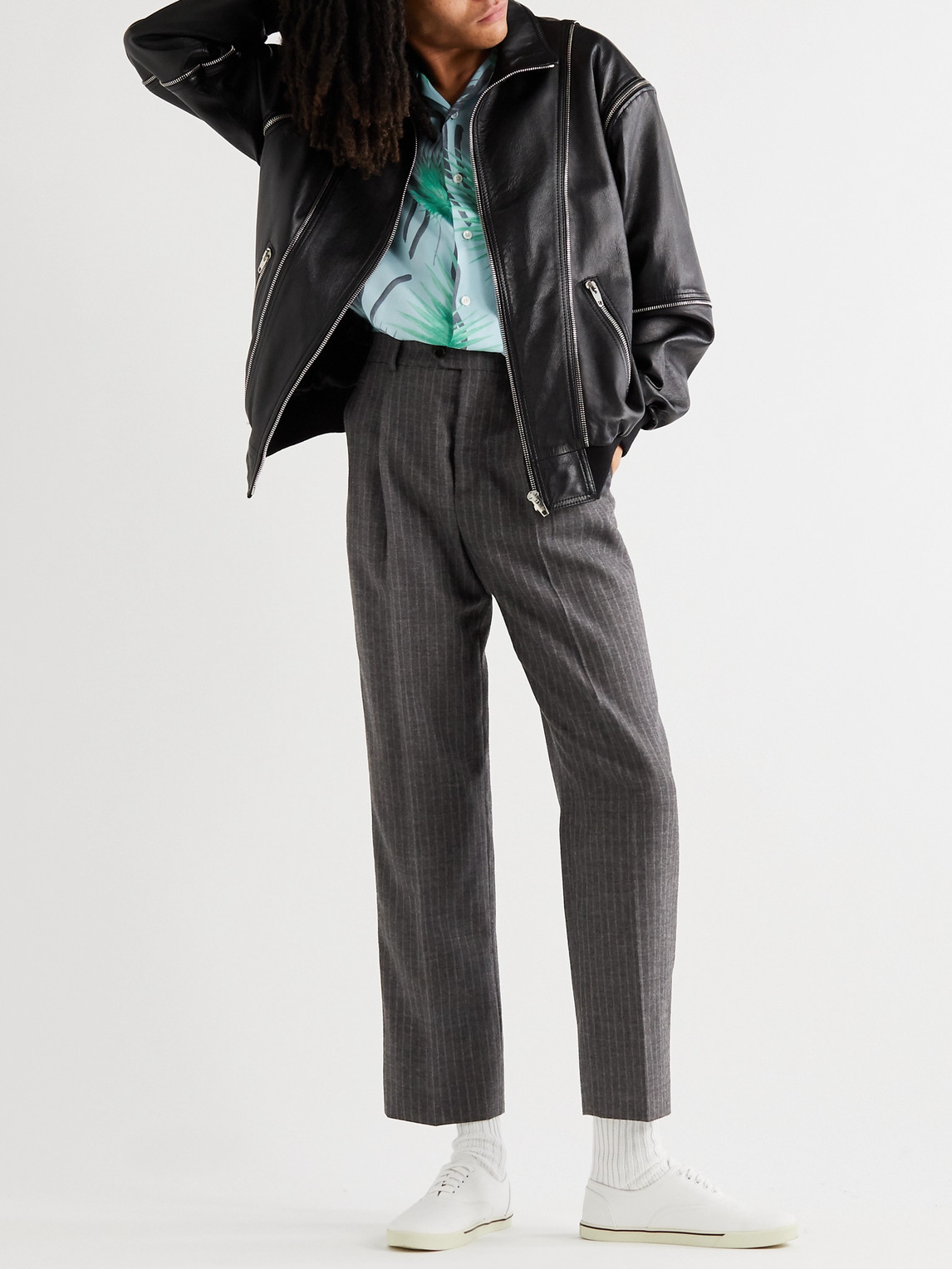 Celine Striped Wool Skate Pants - Gray | Editorialist