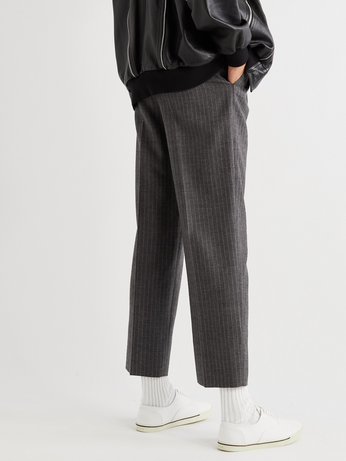 Celine Striped Wool Skate Pants - Gray | Editorialist