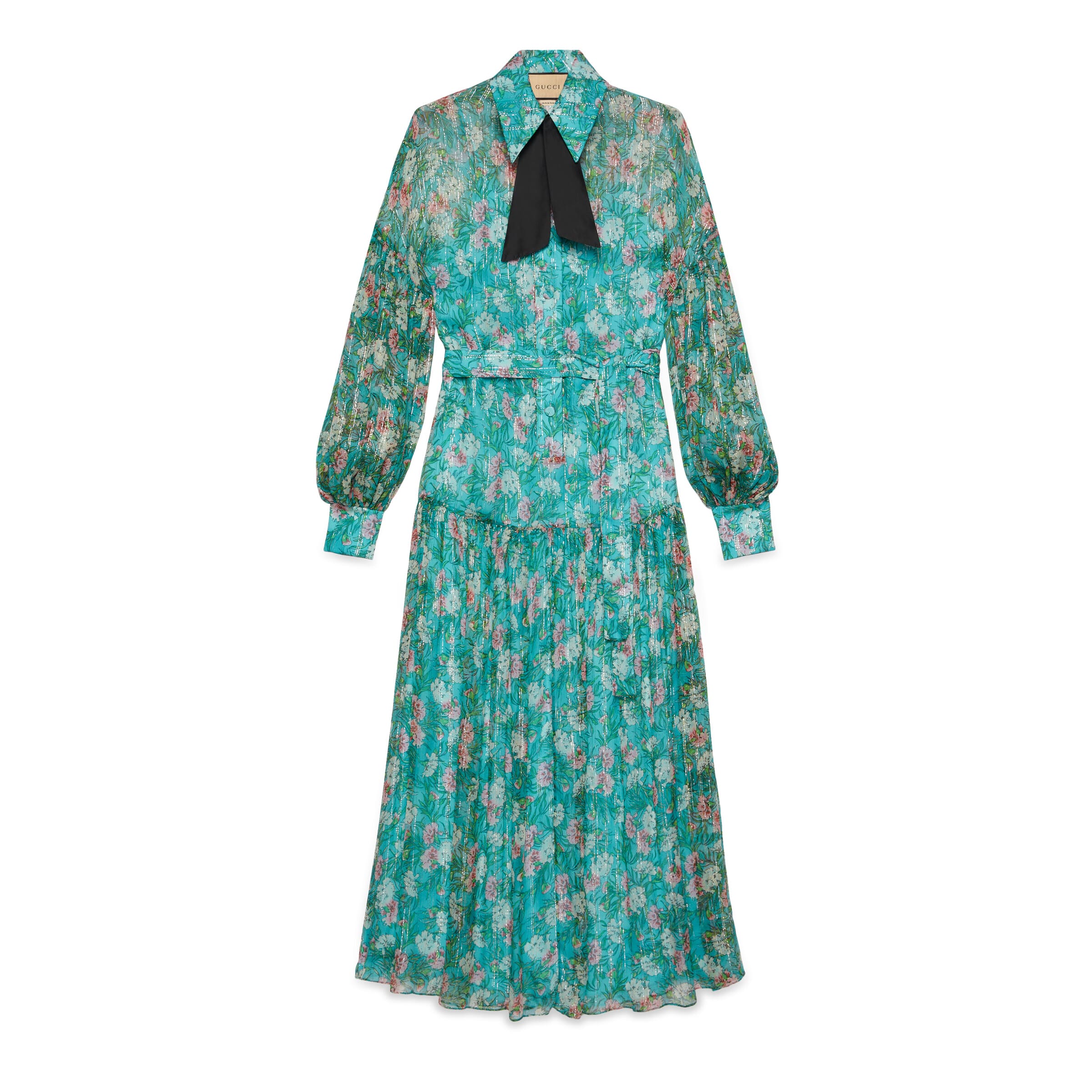 Gucci Floral Print Silk Creponne Dress - Blue | Editorialist