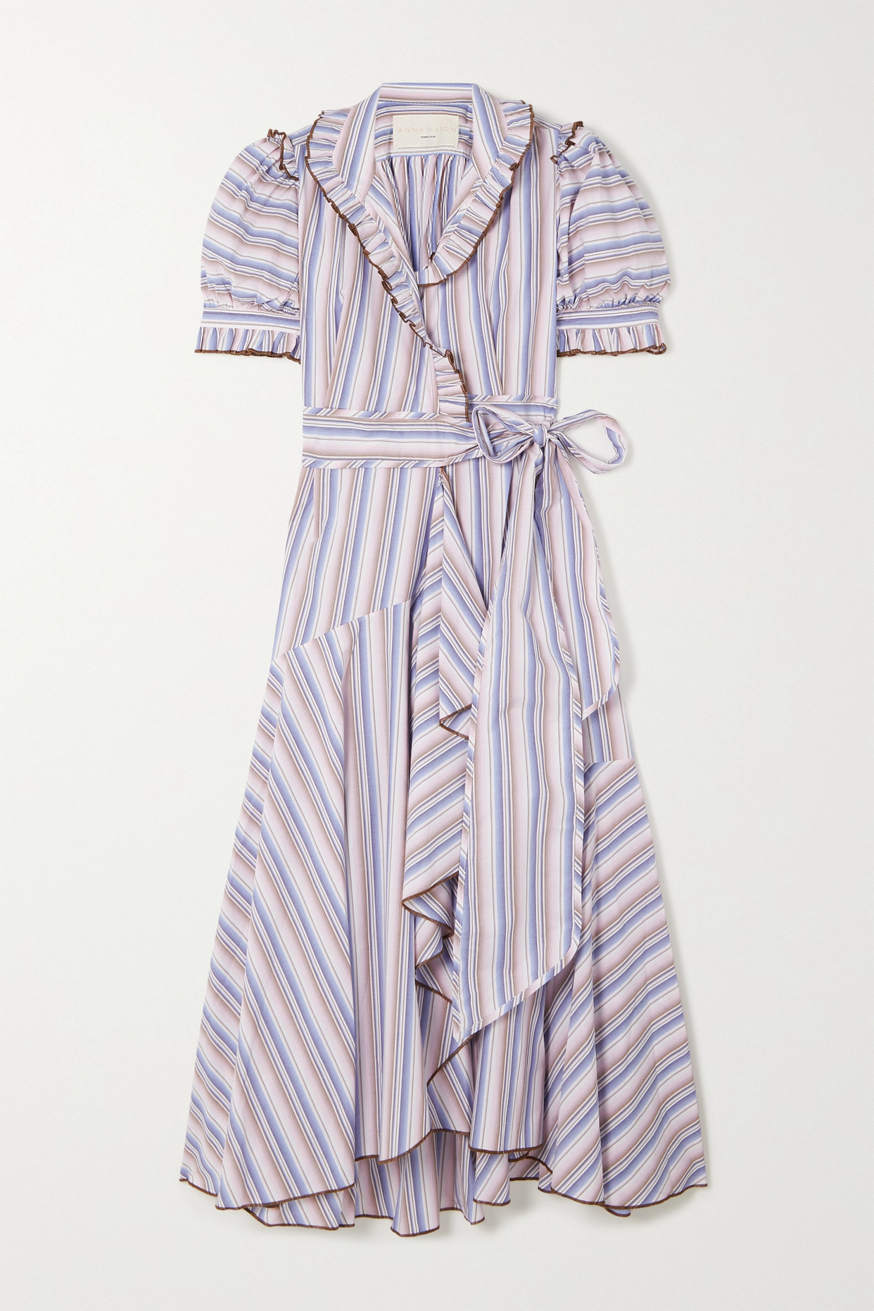 Buy Anna Mason Stella Ruffled Striped Cotton-poplin Midi Wrap Dress ...