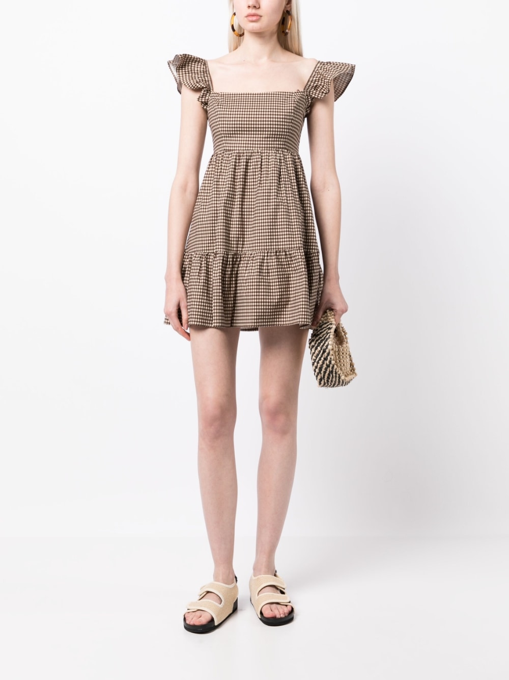 reformation brown checkered dress Reformation Madeline Sleep Dress in Brown