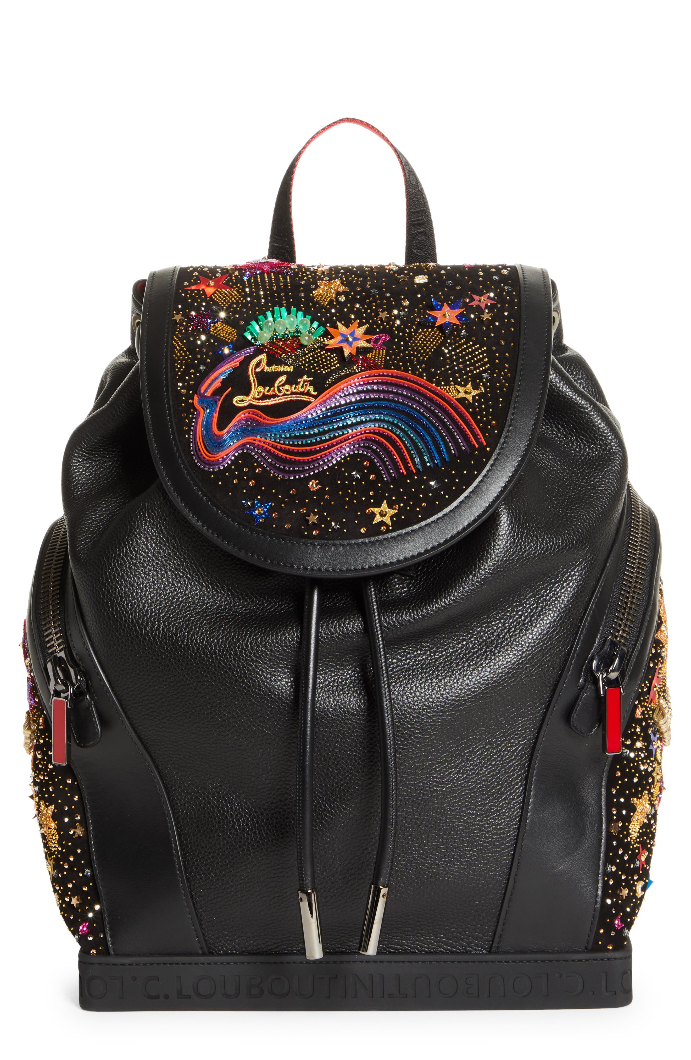 Louboutin: Logo Studded Embroidered Mini Backpack Explorafunk small - Backpack - Fabric, veau velours and  main image 3