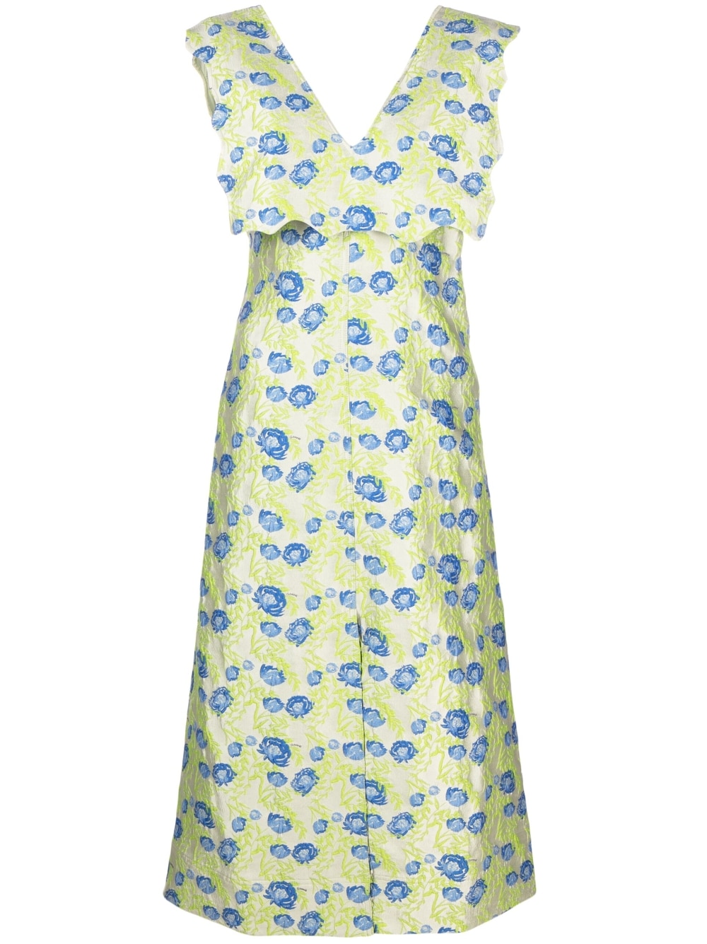 GANNI Jacquard-Patterned V-Neck Dress
