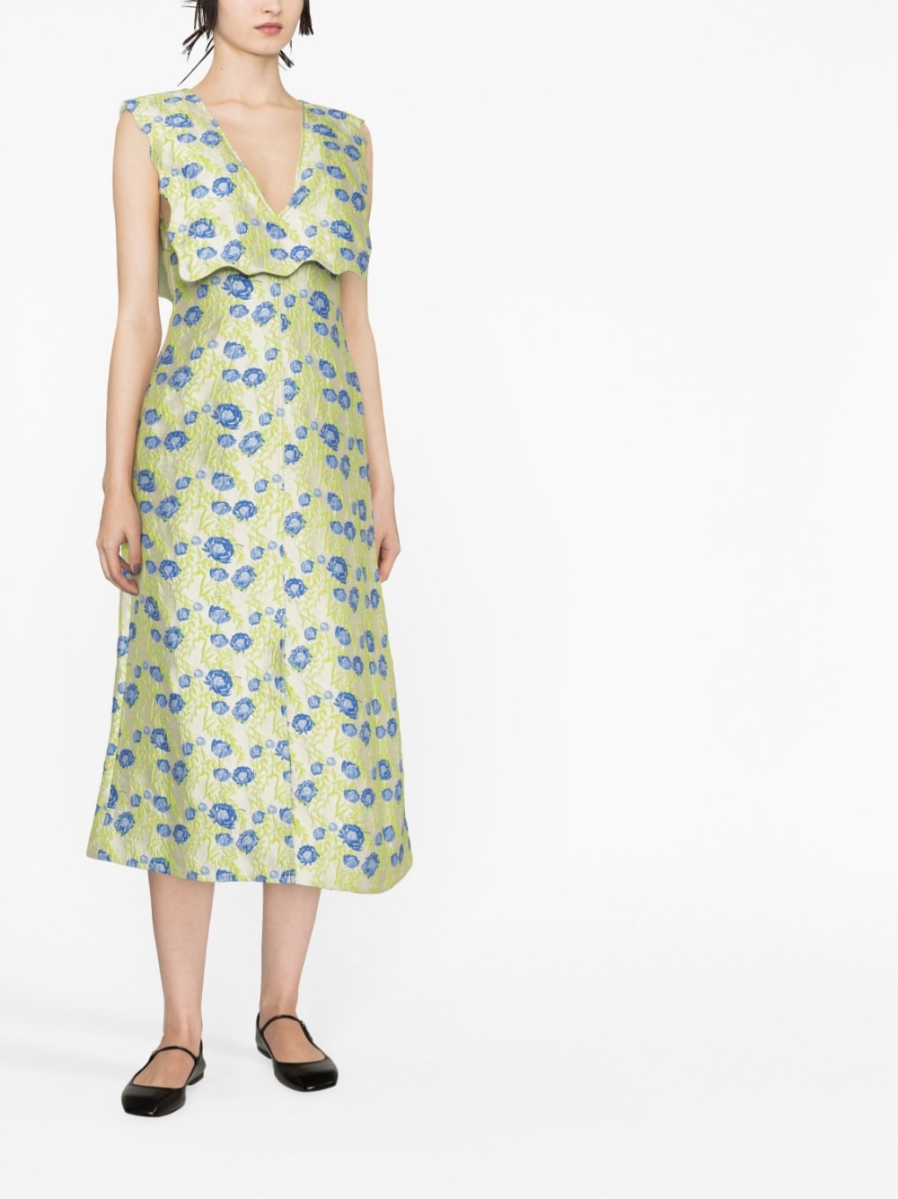 GANNI Jacquard-Patterned V-Neck Dress