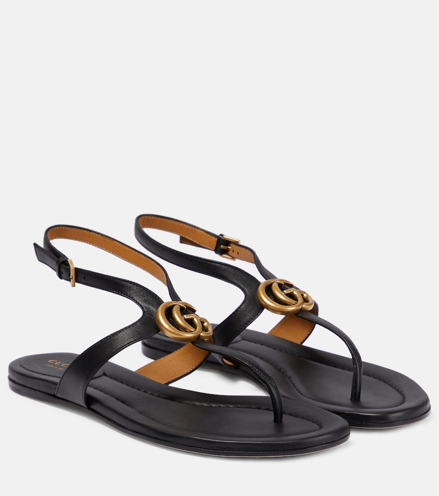 Gucci Double G Leather Thong Sandals Black Editorialist
