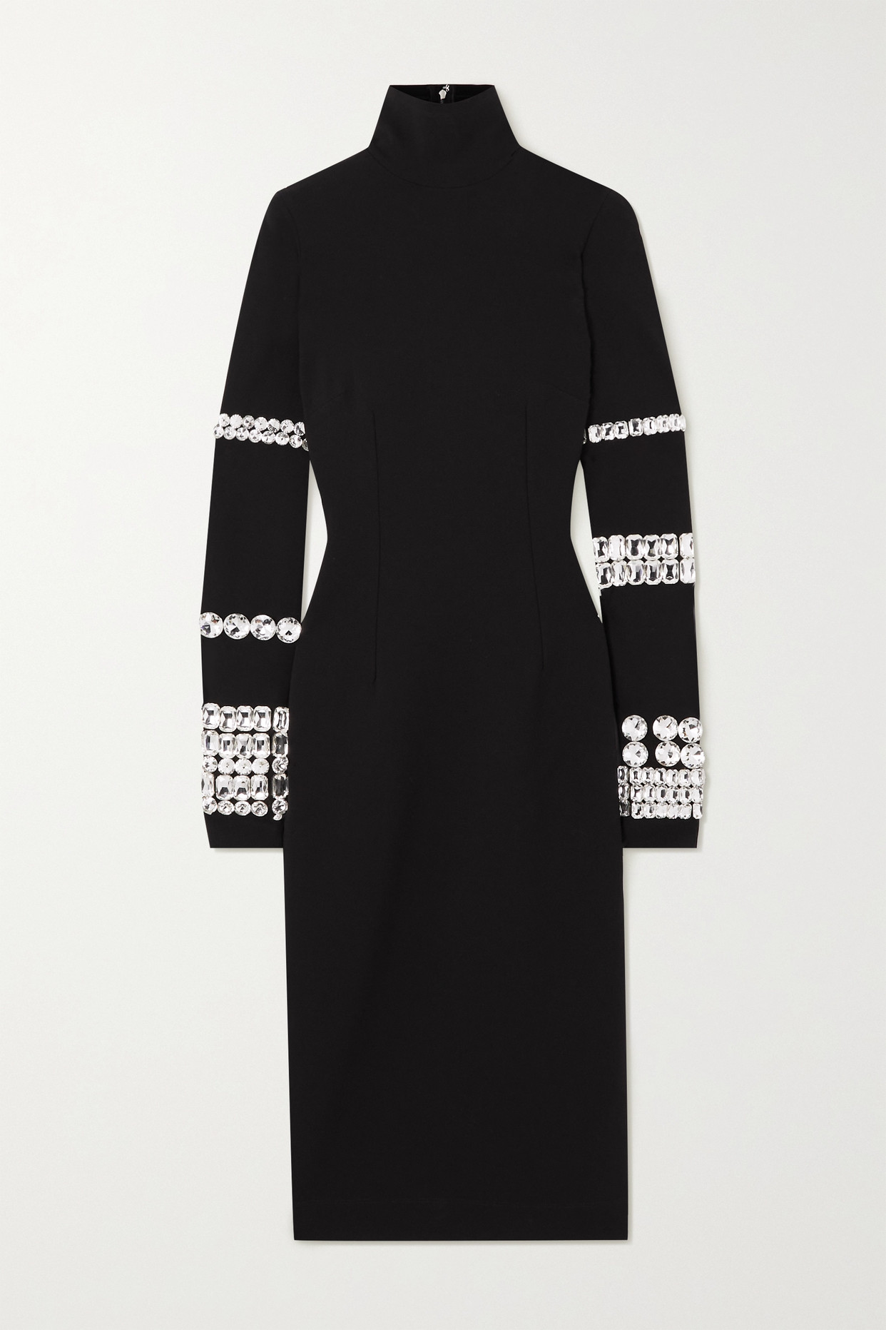 kim kardashian black midi dress Dolce & Gabbana KIM Calf-length Dress In Jersey Milano Rib With Rhinestones - Black
