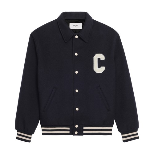 Celine Double-faced Cashmere Varsity Jacket - Midnight | Editorialist