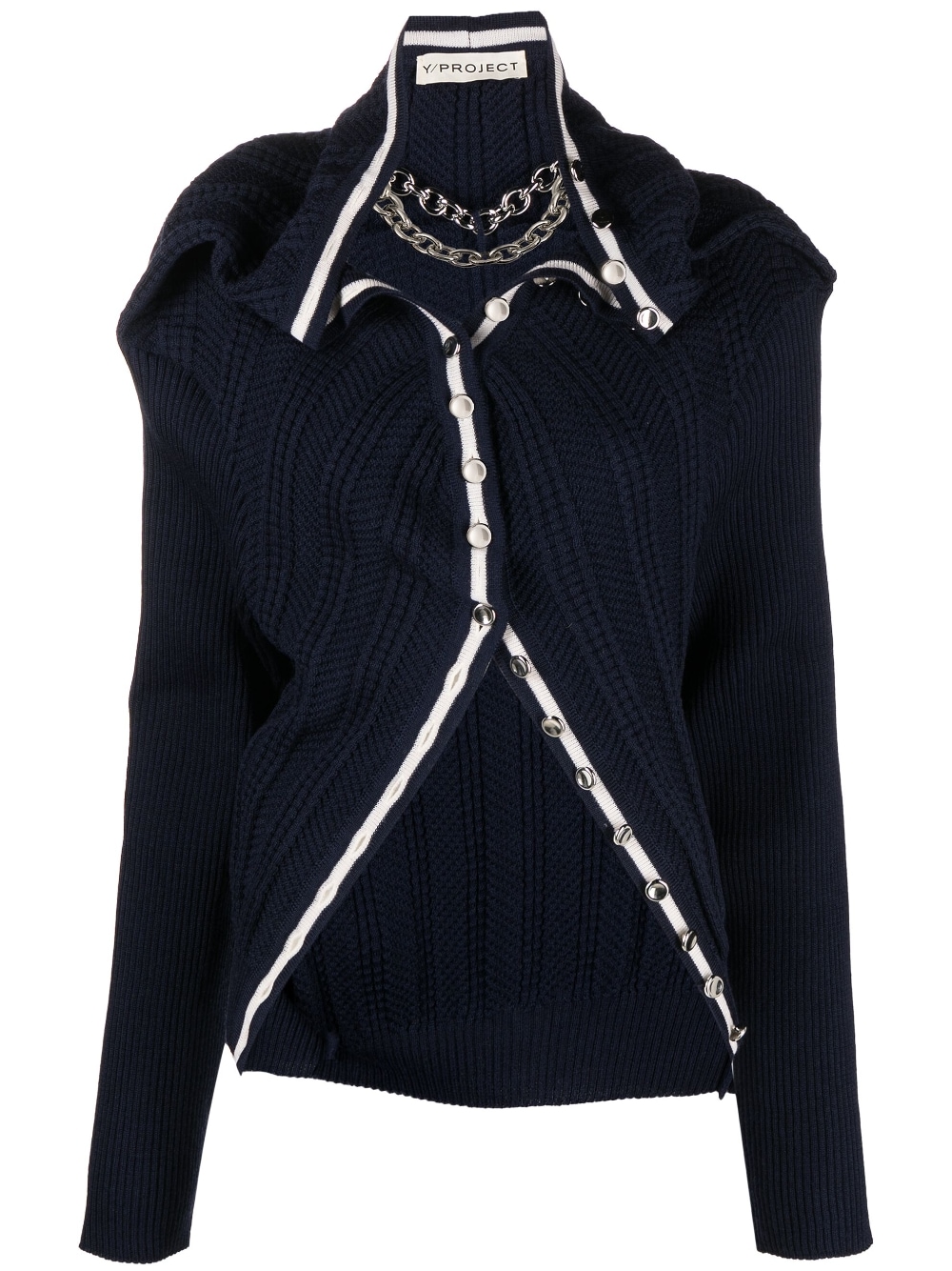 Y/Project Chain-Necklace Ruffled Cardigan In Blue - 55% Off 