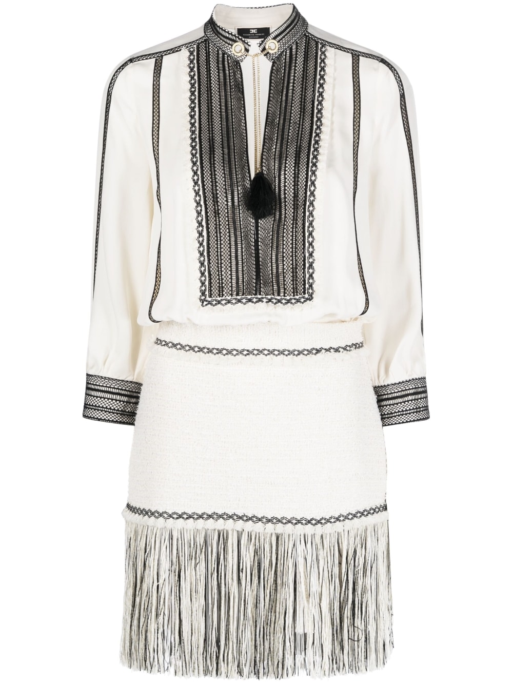 ELISABETTA FRANCHI Elisabetta Franchi Fringed Georgette and Tweed Minidress