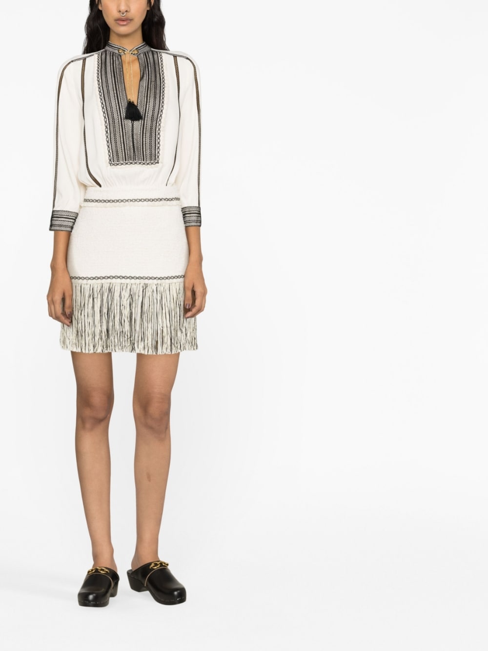 ELISABETTA FRANCHI Elisabetta Franchi Fringed Georgette and Tweed Minidress