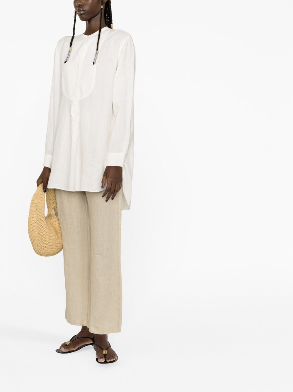 ASPESI ASPESI Collarless Linen Bib Shirt