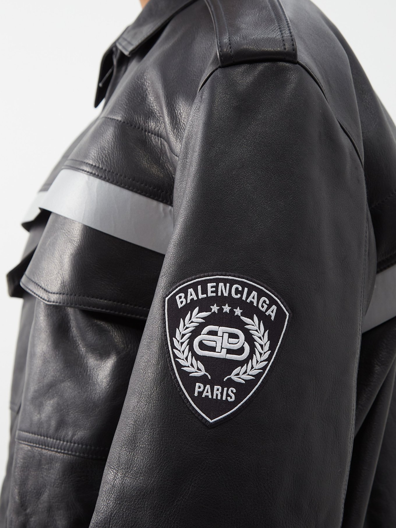 Balenciaga Paris Uniform Oversized Leather Jacket - Black