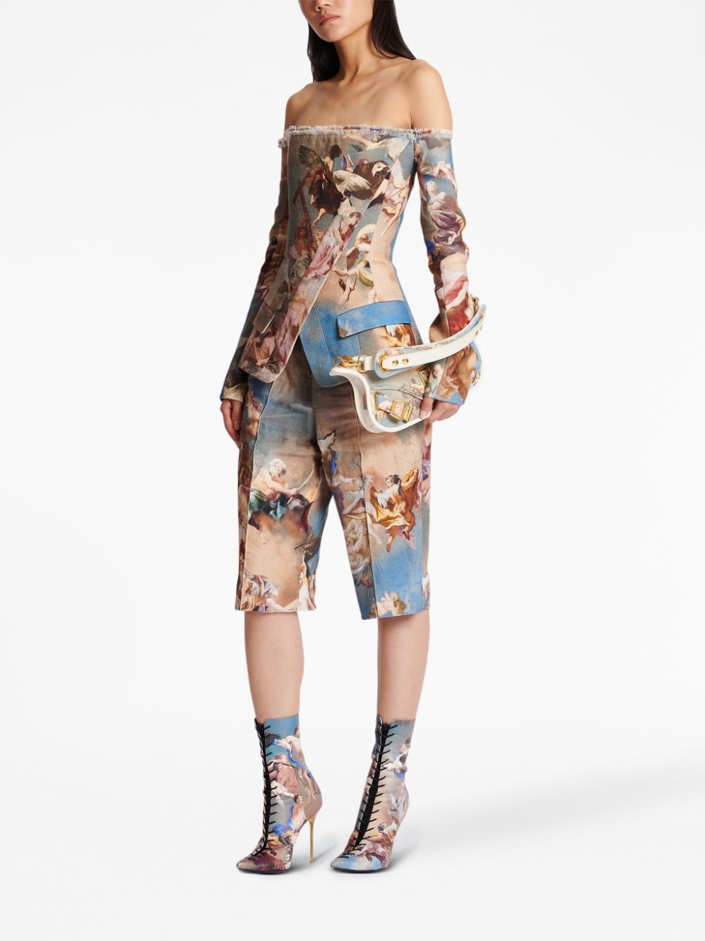 BALMAIN Sky-Print Off-The-Shoulder Jacket