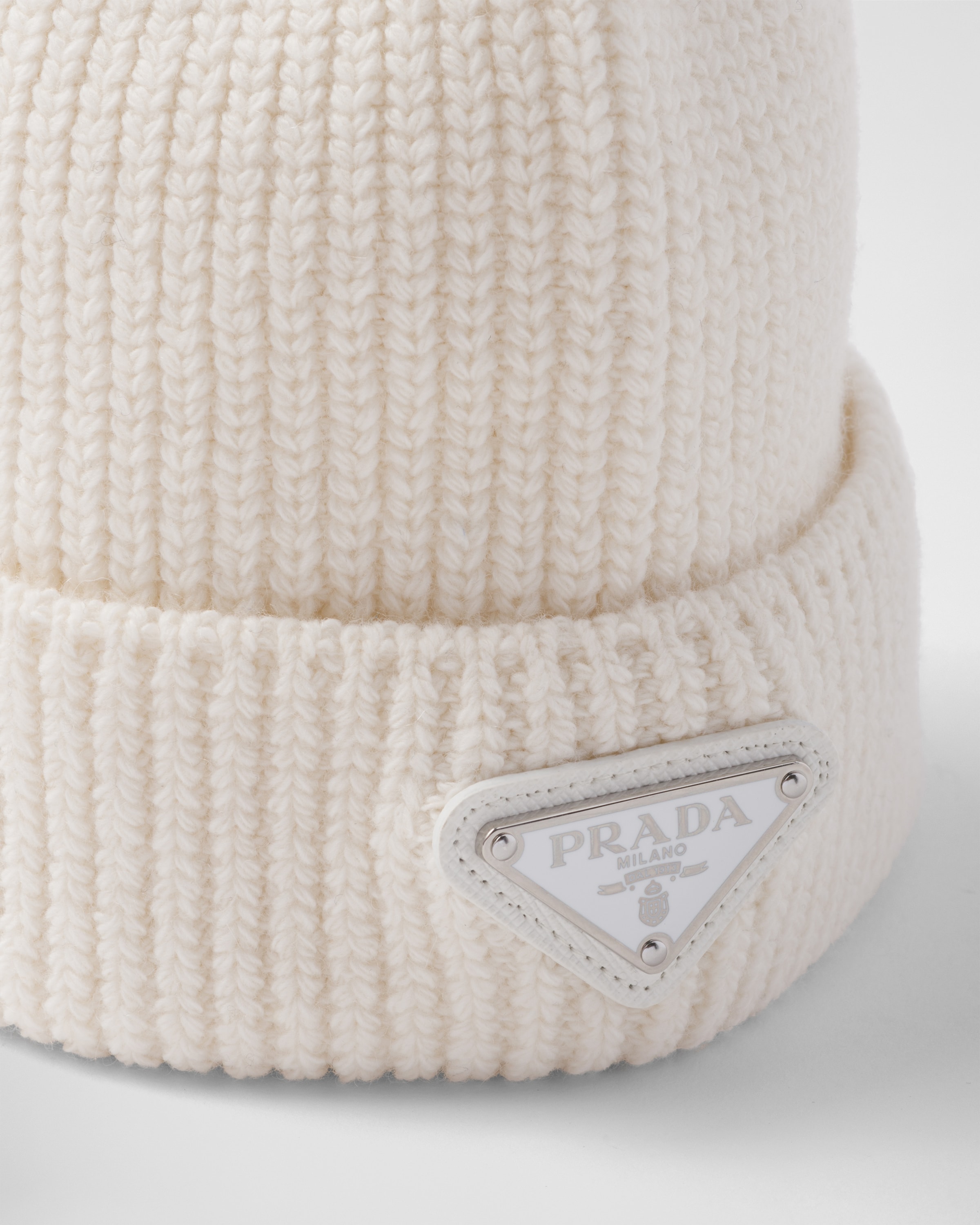 Prada Wool And Cashmere Beanie - White | Editorialist