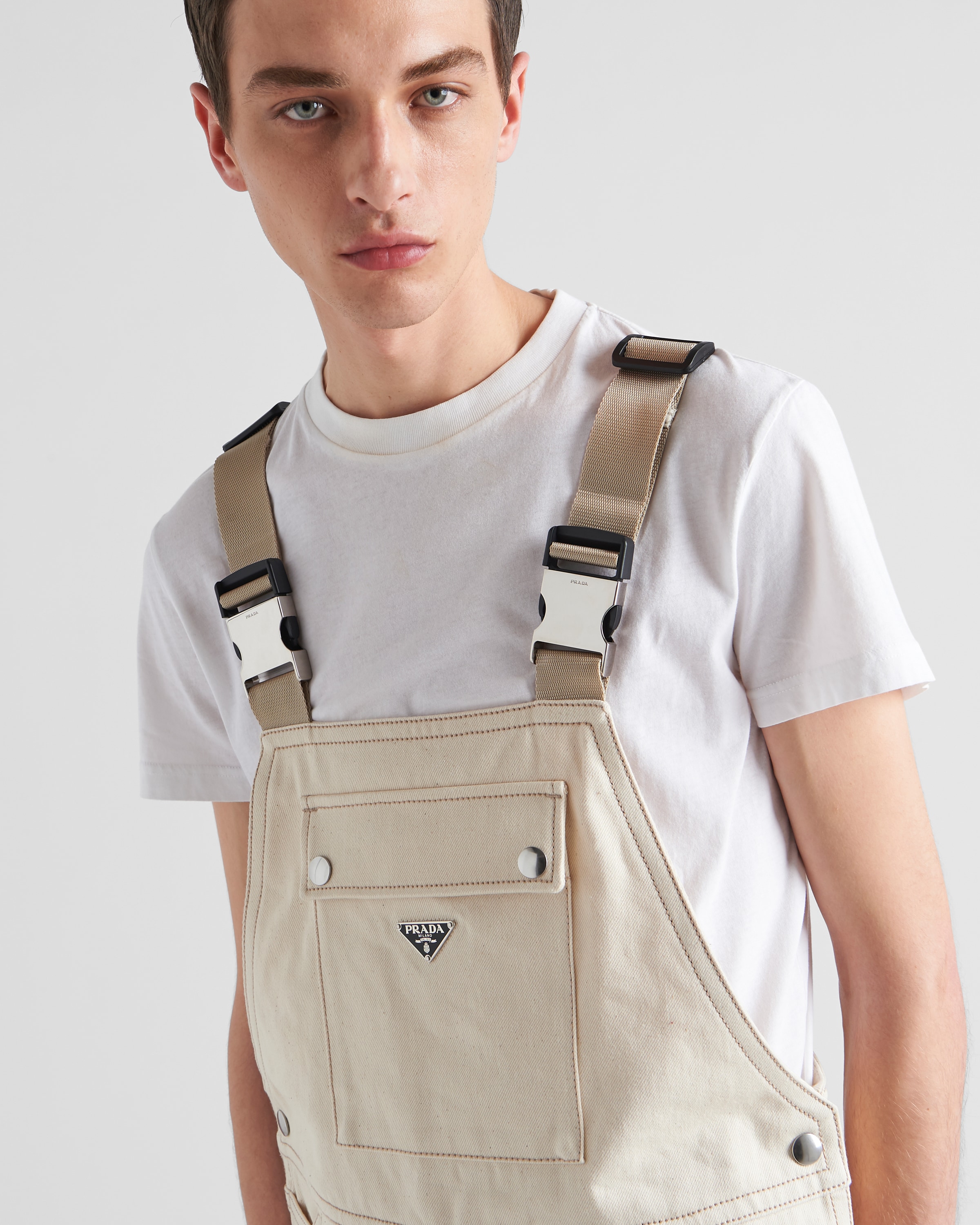Prada Bull Denim Overalls - Beige | Editorialist